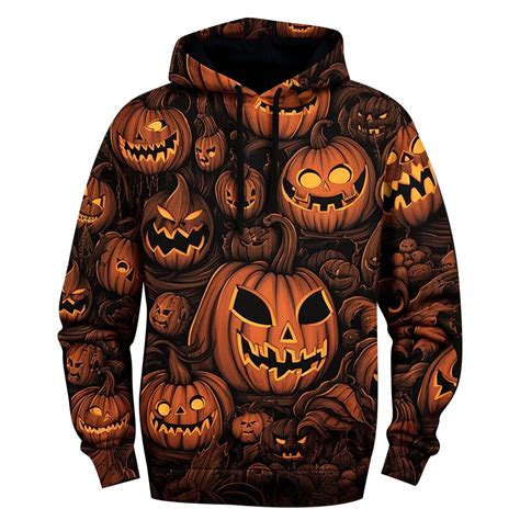 Yuncity Men Hoodie Halloween 3d Pumpkin Realistic Printed Casual Long
