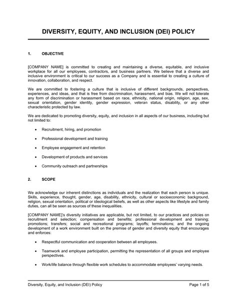 Diversity Equity And Inclusion Policy Template Word And Pdf Free Trial