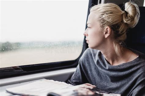 Lady Traveling By Train Stock Image Image Of Read 290835143