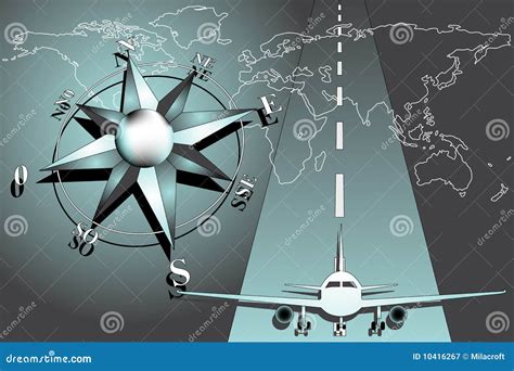 Compass Rose With Airiplane Stock Vector Illustration Of Cartography