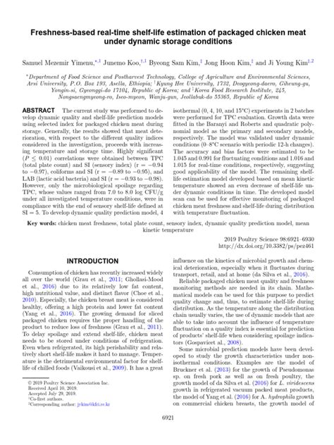 freshness based real time shelf life estimation of packaged chicken