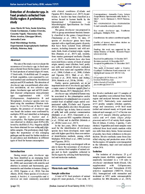 Pdf Detection Of Arcobacter Spp In Food Products Collected From