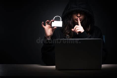 Female Hacker Hacking Security Firewall Late In Office Stock Image Image Of Piracy Laptop
