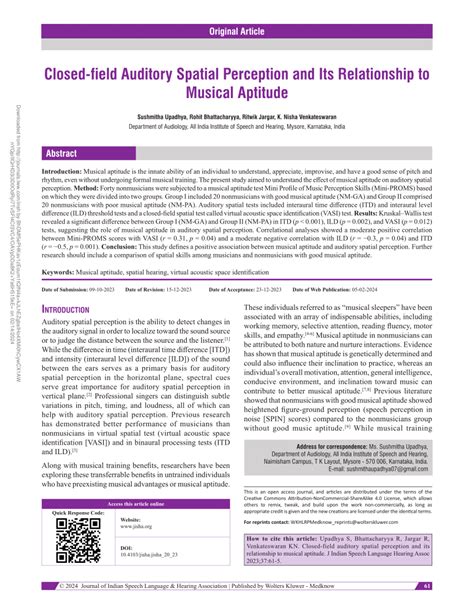 Pdf Closed Field Auditory Spatial Perception And Its Relationship To
