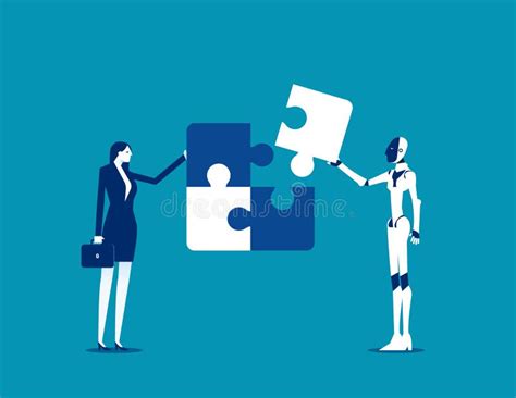 Robot Businessman Build A Jigsaw Puzzle Together With A Robot Artificial Intelligence Supports