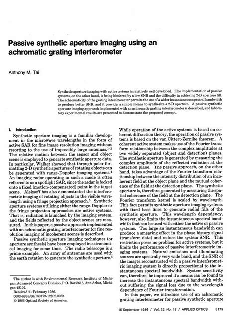 pdf passive synthetic aperture imaging using an achromatic grating