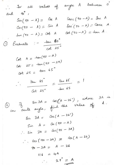SOLUTION Trigonometric Ratios Of Complementary Angles Studypool