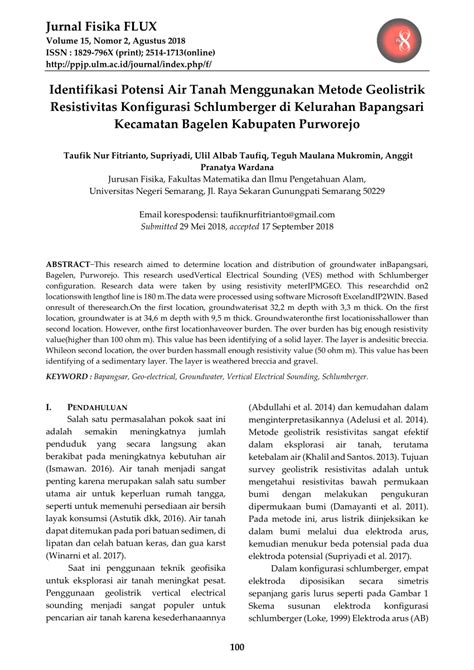 Pdf Identifikasi Potensi Air Tanah Menggunakan Metode Geolistrik