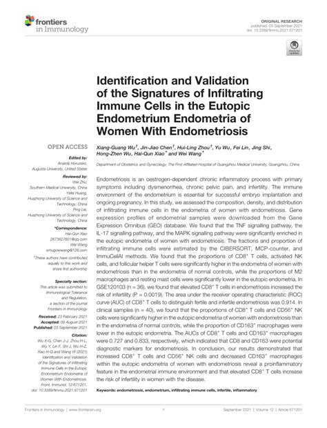 Pdf Identification And Validation Of The Signatures Of Infiltrating Immune Cells In The
