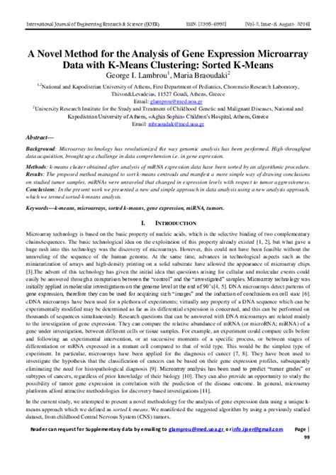 Pdf A Novel Method For The Analysis Of Gene Expression Microarray