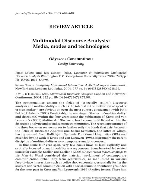 Multimodaldiscourseanalysismediamode Pdf Semiotics Methodology