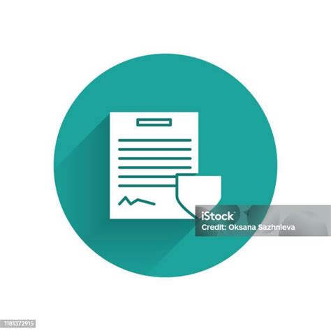 긴 그림자로 격리 된 방패 아이콘흰색 계약 보험 개념 보안 안전 보호 개념 보호 녹색 원 버튼입니다 벡터 일러스트레이션 개념에 대한 스톡 벡터 아트 및 기타 이미지 Istock