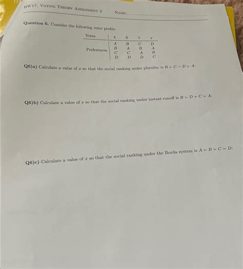 Solved HW17 Voting Theory Assignment 2NAME Question 6 Chegg Com