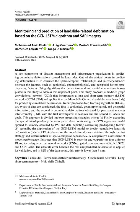 PDF Monitoring And Prediction Of Landslide Related Deformation Based On The GCN LSTM Algorithm