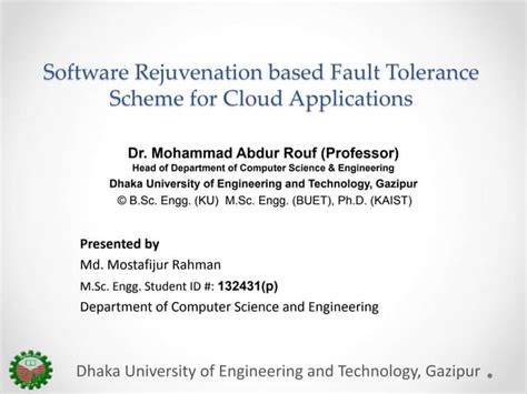 Software Rejuvenation Based Fault Tolerance Ppt
