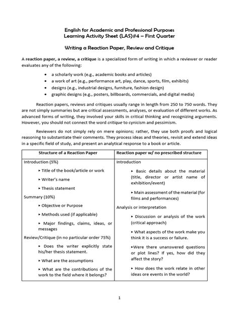 Las 4 Writing A Reaction Paper Critical Approaches In Writing A