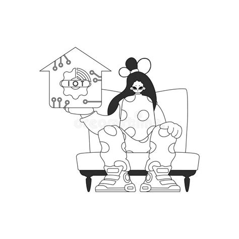 Girl Grasps Iot Logo In Vector Linear Design Stock Vector Illustration Of Robotics Design