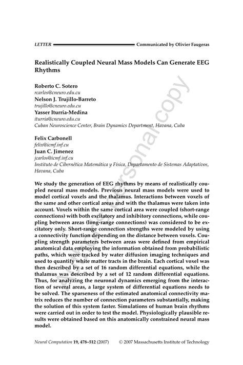 Pdf Realistically Coupled Neural Mass Models Can Generate Eeg Rhythms