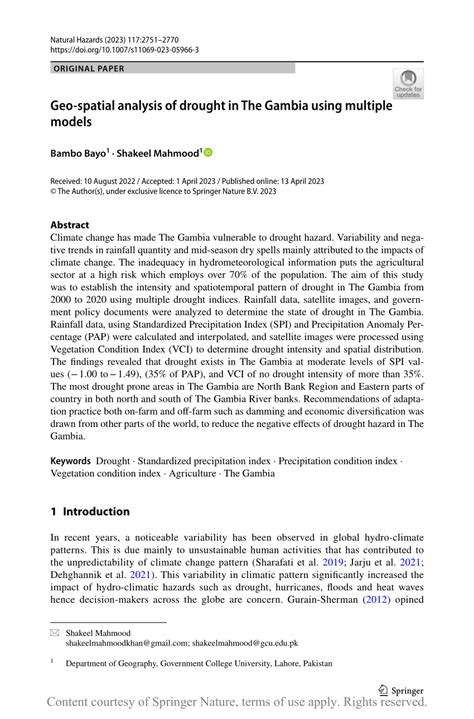 Geo Spatial Analysis Of Drought In The Gambia Using Multiple Models