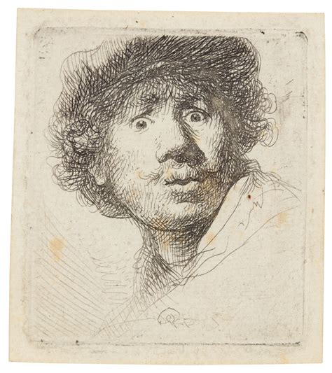 Rembrandt Van Rijn Self Portrait In A Cap Wide Eyed And Open Mouthed