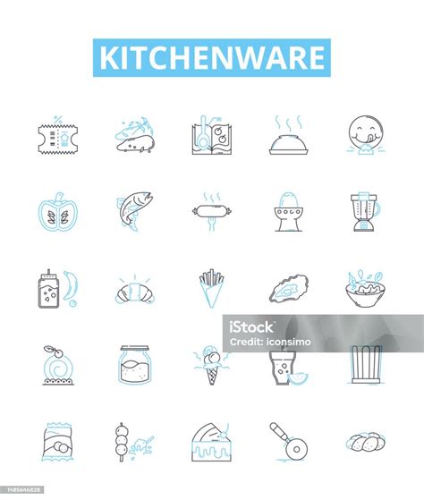 주방용품 벡터 라인 아이콘이 설정되었습니다 조리기구 기구 수저 접시 가전제품 그릇 냄비 그림 개요 개념 기호 및 기호 번철에