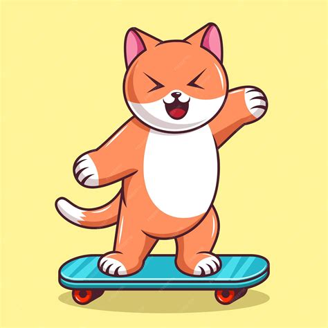 스케이트 보드 만화 벡터 일러스트 레이 션을 타고 귀여운 고양이 프리미엄 벡터