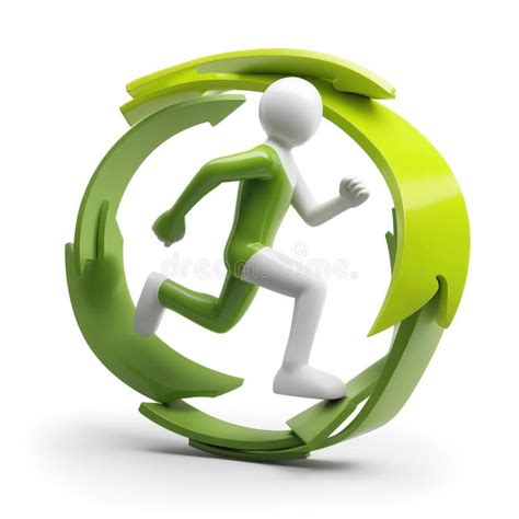 A Greencolored Man Is Running Around In A Circle Made Up Of Green Arrows Stock Photo Image Of