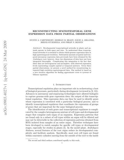 Pdf Reconstructing Spatiotemporal Gene Expression Data From Partial Observations