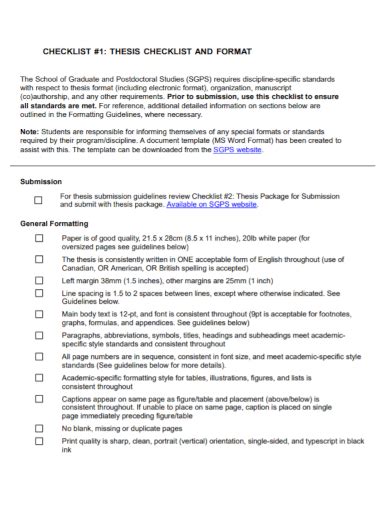 Free 10 Thesis Checklist Samples [ Masters Submission Defense ]