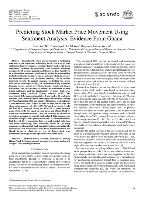 Pdf Predicting Stock Market Price Movement Using Sentiment Analysis Evidence From Ghana
