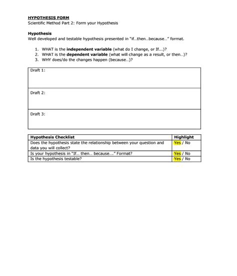 Hypothesis Science Project