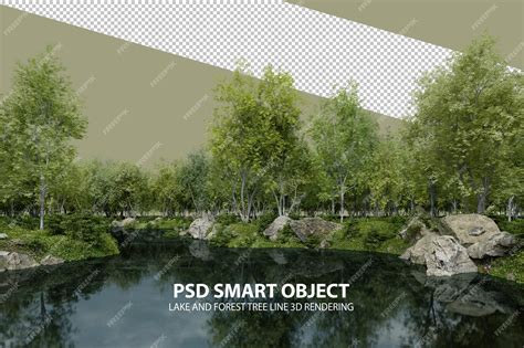 Premium Psd Realistic Lake And Forest Tree Line 3d Rendering Of Isolated Objects