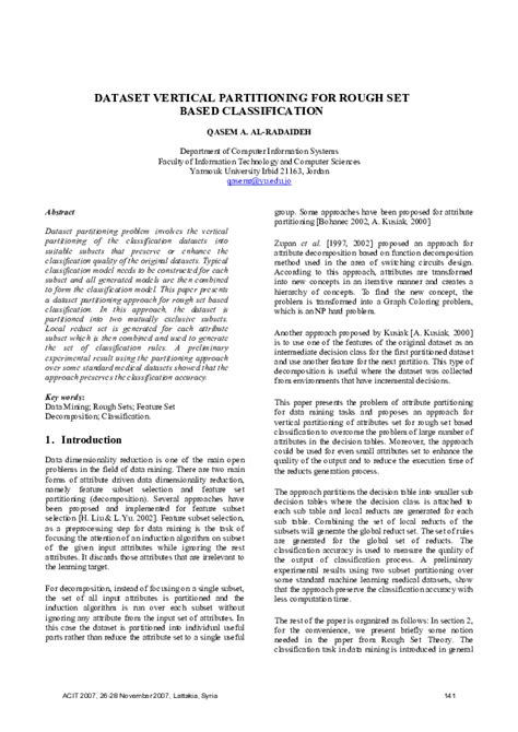 Pdf Dataset Vertical Partitioning For Rough Set Based Classification
