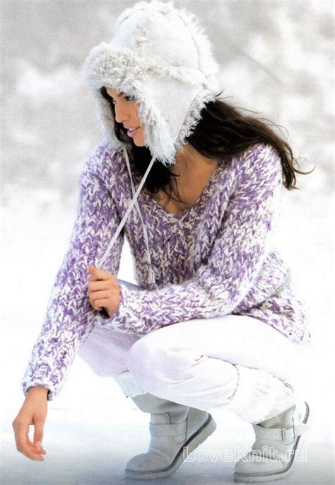 Меланжевый пуловер с V образным вырезом схема спицами Люблю Вязать