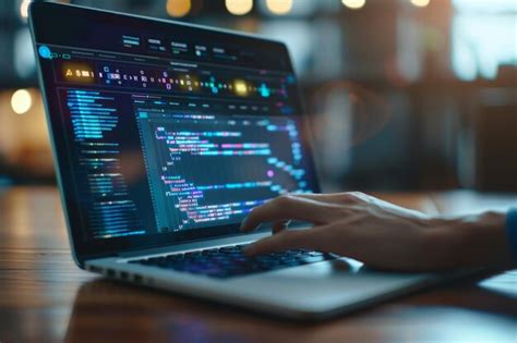 closeup of a programmers hands typing on a laptop working on code premium ai generated image