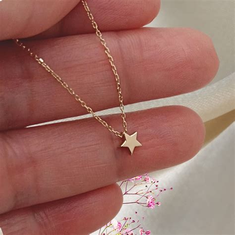 14k Solid Gold Star Necklacestar Pendant Necklace Everyday Necklace