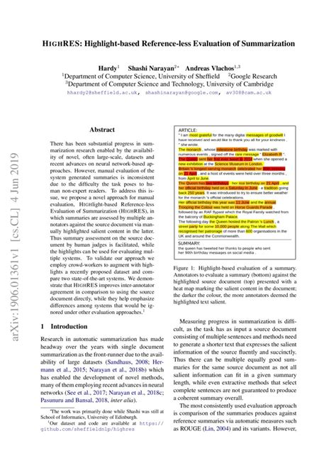 Highres Highlight Based Reference Less Evaluation Of Summarization
