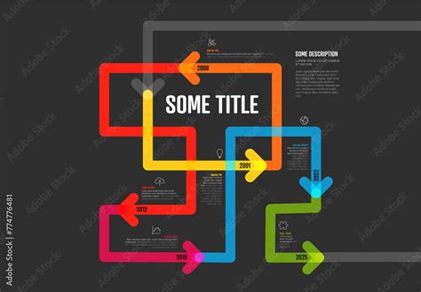 Infographic Dark Tangle Timeline Template Made Of Thin Arrows On Color Line Stock Template