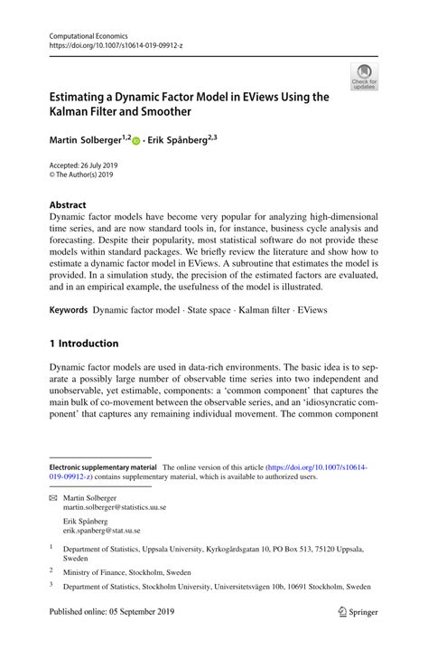 Pdf Estimating A Dynamic Factor Model In Eviews Using The Kalman