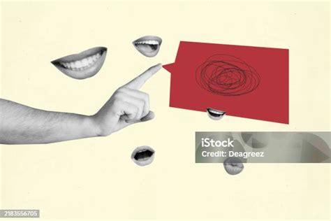 합성 사진 콜라주 의 손 쇼 거품 연설 통신 텍스트 상자 입 입술 미소 이야기 절연 통하고 있는 그려진 배경 Monologue에 대한 스톡 사진 및 기타 이미지 Istock