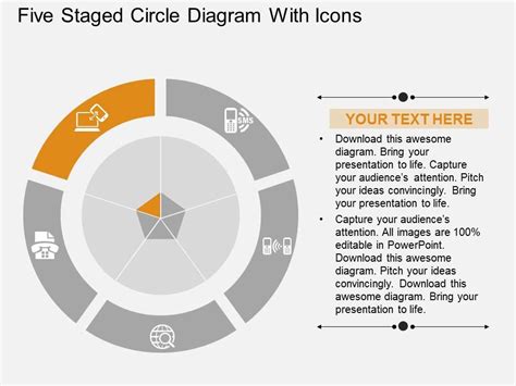 Five Staged Circle Diagram With Icons Flat Powerpoint Desgin PowerPoint Design Template