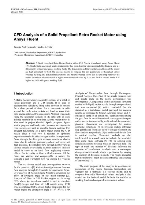 PDF CFD Analysis Of A Solid Propellant Retro Rocket Motor Using Ansys Fluent