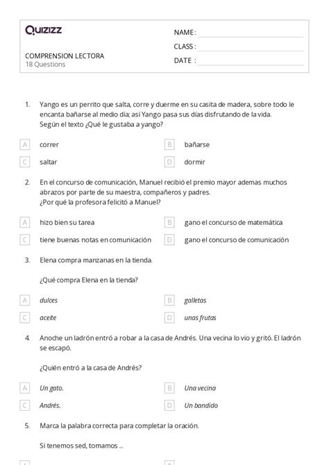 Hojas De Trabajo De Lectura Para Sexto Grado