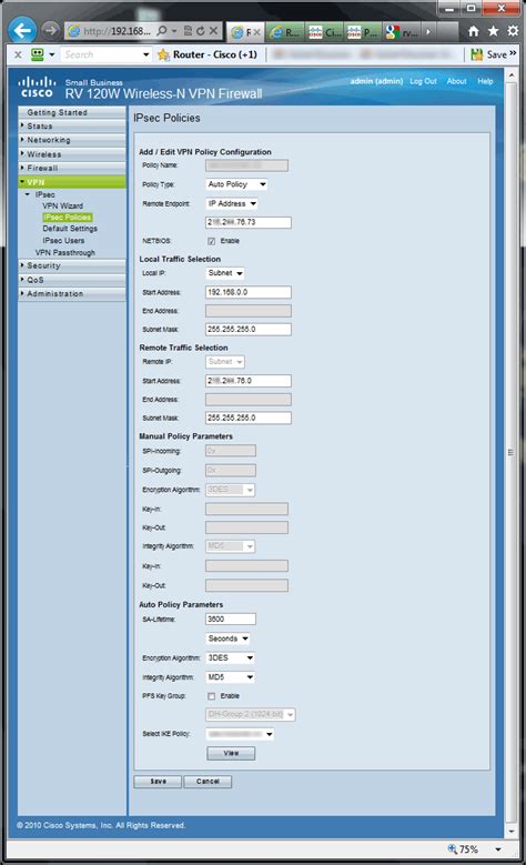 Rv 120w Site To Site Vpn With All Traffic Routed Via Tunnel Cisco Community