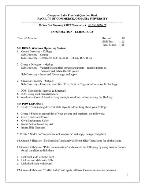 Bcom All Streams Cbcs I Sem Itqb Computer Lab Practical Question