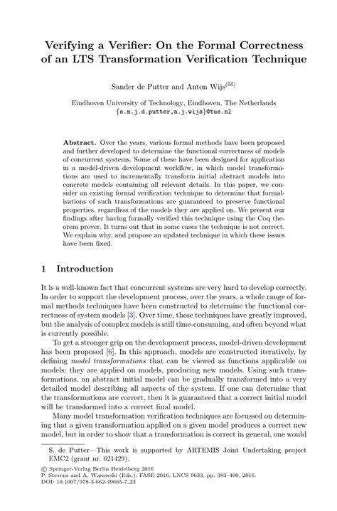 Pdf Verifying A Verifier On The Formal Correctness Of An Lts