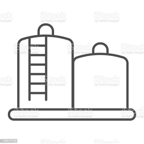 연료 저장 얇은 라인 아이콘입니다 액체탱크 농장 석유 산업 벡터 디자인 개념 흰색 배경에 윤곽 스타일 그림 상징에 대한 스톡 벡터 아트 및 기타 이미지 Istock
