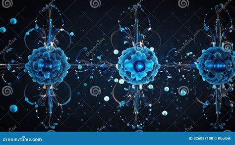 An Atomic Structure Or A Molecular Model Central Glowing Nucleus Surrounded By Orbiting