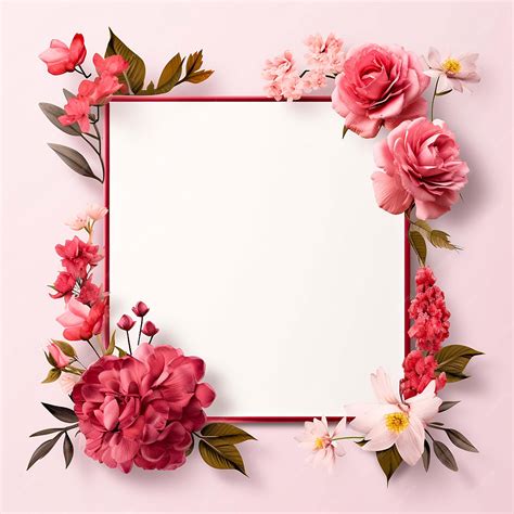 Ai가 생성하는 수채화 꽃 테두리와 금색 윤곽선 잎이 있는 사각 꽃 프레임 프리미엄 사진