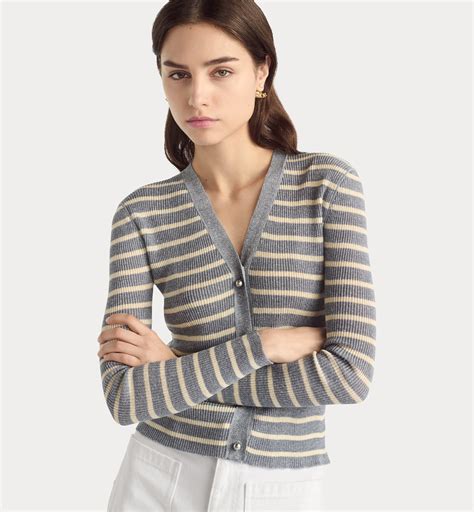 Dioriviera Vest Gebreid Van Denimblauw En Wit Linnen En Zijde Met Stretch En D Stripes Motief Dior
